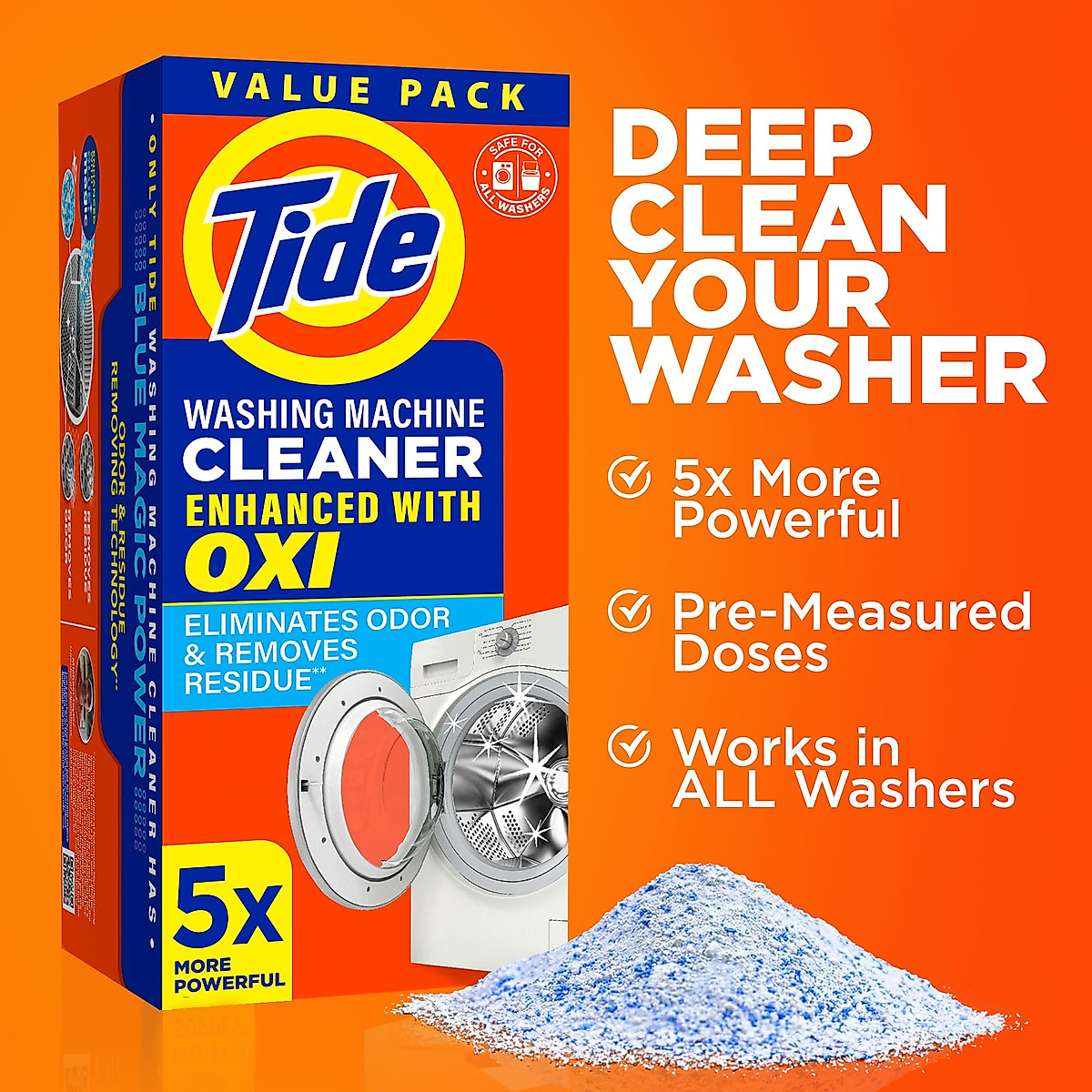 Washing Machine Cleaner by Tide, Washer Machine Cleaner with Oxi for Front and Top Loader Washer Machines, Deep Cleaning Odor Eliminator, 3 Month Supply