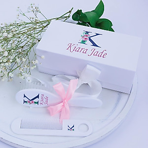 Personalized Baby Gift Girl, Baby Brush & Comb Set, Floral Initial Baby Gift, Baby Gifts for Newborn Girls.