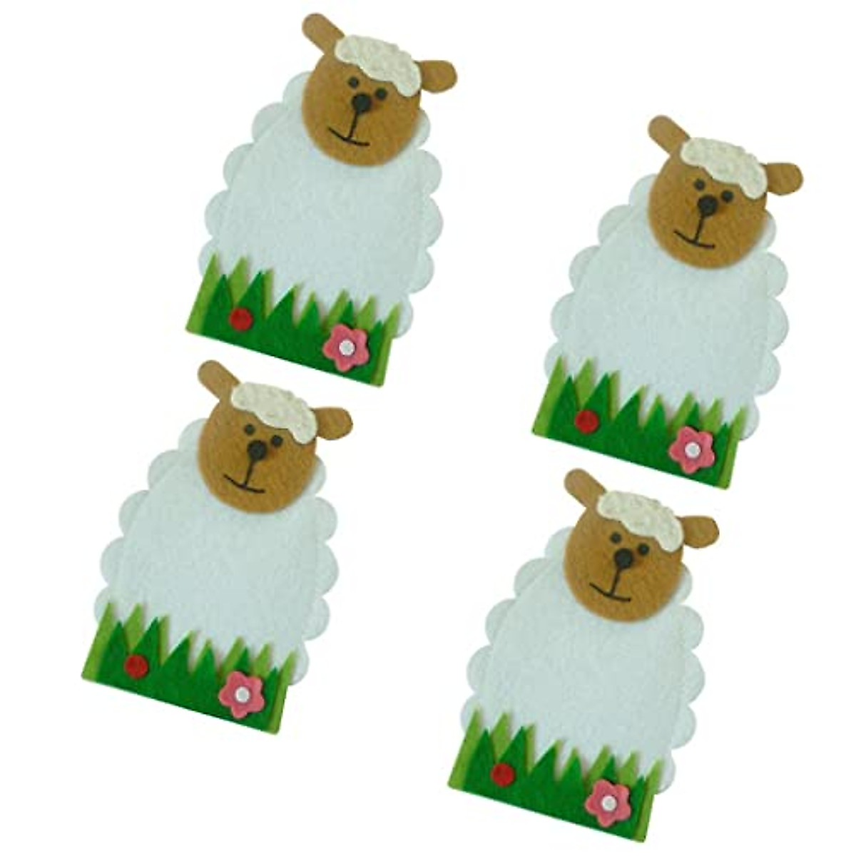 shamjina 4X Easter Sheep Cutlery Holder Bags Spoon Silverware Bags Table Decor