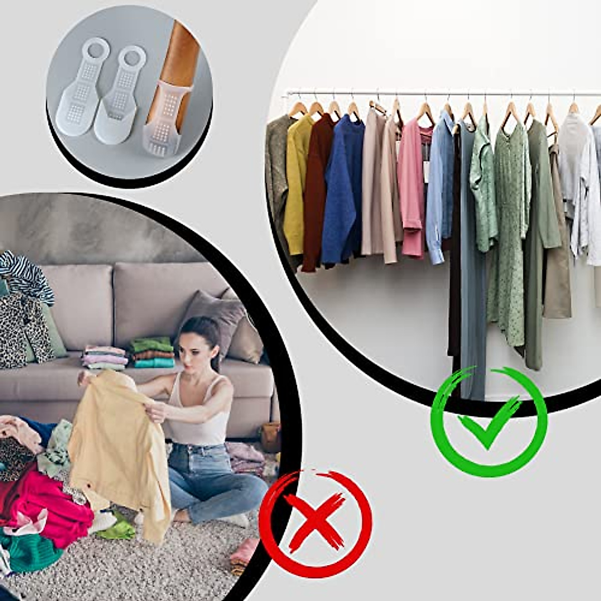 Jaxbo Hanger Grips, Clothing Non-Slip Hanger Grips, Clear Hanging Gripper - Stretchable & Eco-Friendly Fit on The Ends of Hangers, 12 PCS