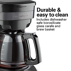 Hamilton Beach 12 Cup Programmable Drip Coffee Maker with 3 Brew Options, Glass Carafe, Auto Pause and Pour, Black Stainless (46293)