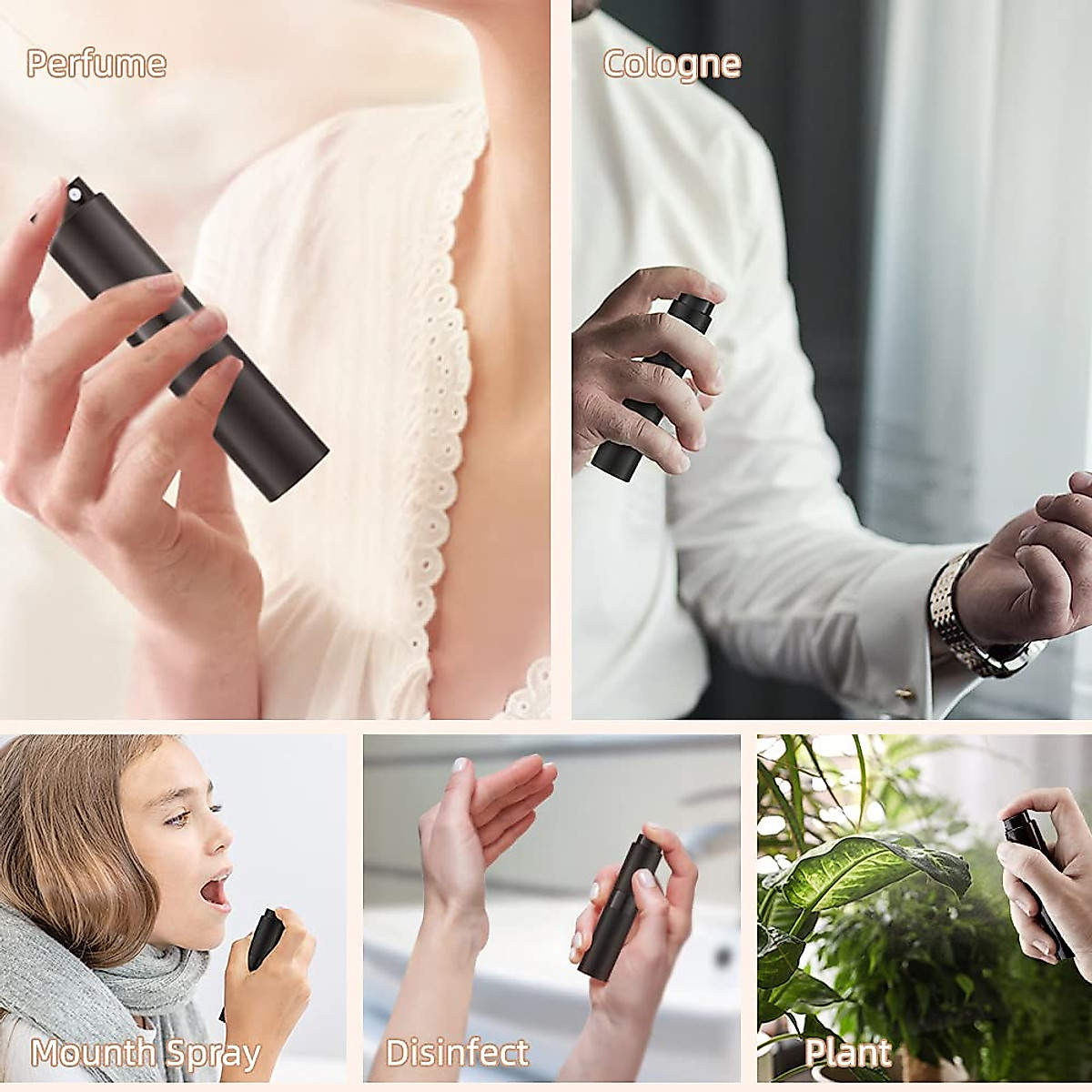 LISAPACK Atomizer Perfume 8ML Spray Bottle for Travel (4PCS), Empty Refillable Cologne Dispenser, Portable Sprayer (Black)