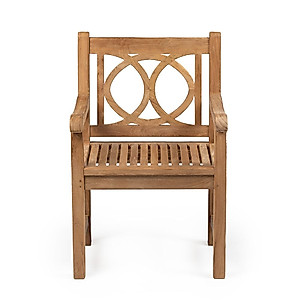 TITAN GREAT OUTDOORS Ash & Ember Grade A Teak Lismore Dining Armchair, Weather Resistant Patio Dining Chair for Deck, Porch, or Backyard, Flat Bottom with Tightly Spaced Slat, Indoor Outdoor Use