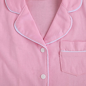 BULINGNA Kids Toddler Baby Girl Summer Two Piece Pajamas Set Short Sleeve Button Down Top with Shorts Pink