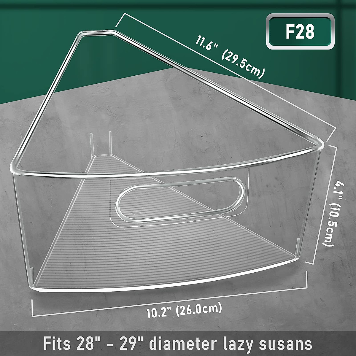 JEISSLIA Lazy Susan Cabinet Organizer Bins for 26"/ 28"/ 32" Diameter Corner Lazy Susan, Plastic Cabinet Storage Bin, 1/8 Wedge-Food Safe, BPA Free, with Non-Slip Pads (for 28" Lazy Susan, 8 Pack)