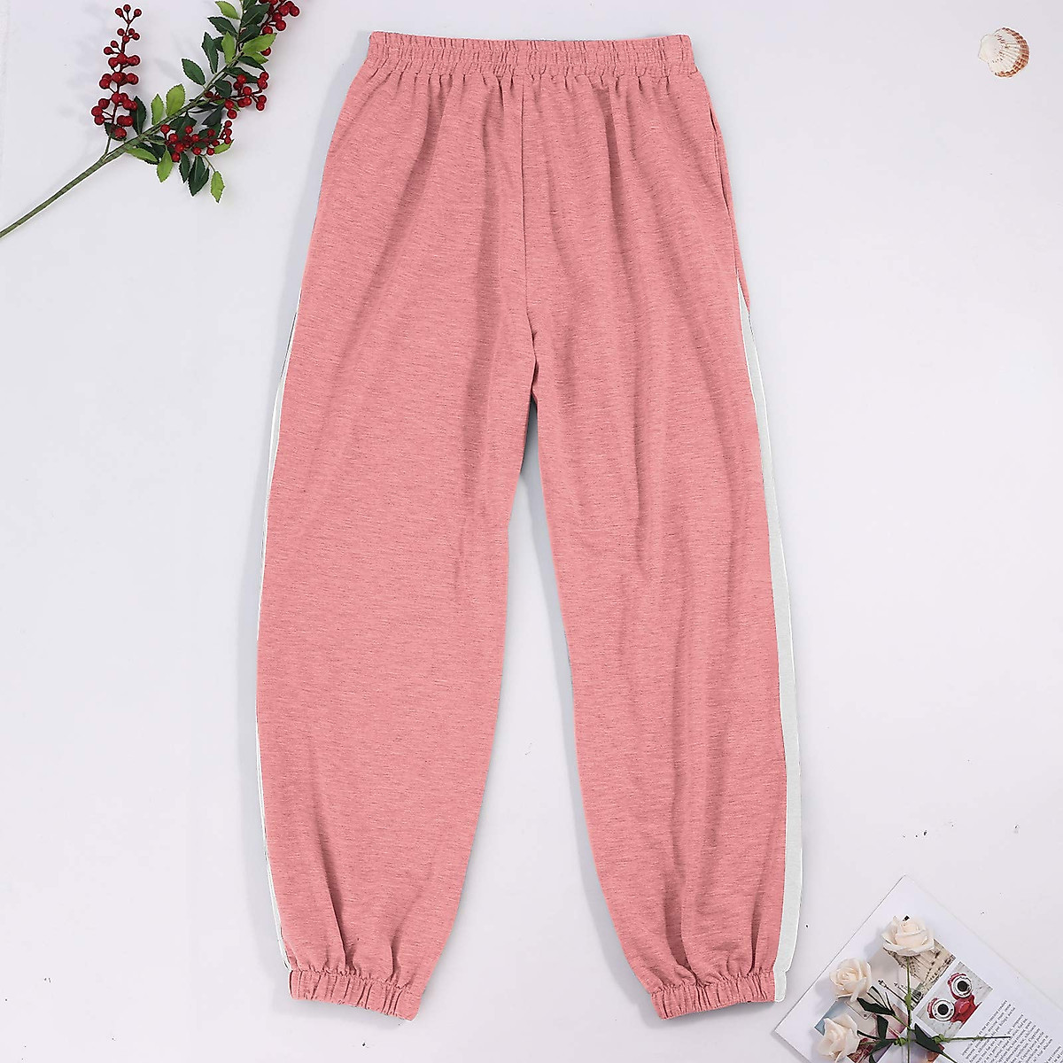 High Waist Jogger Pants for Women with Pocket Colorblock Sweatpants Cinch Bottom Elastic Waist Lounge Workout Trousers