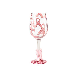 Enesco GIFT- Pink Ribbon Wine Glass, Multicolor