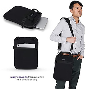 Targus Vertical Slipcase Messenger Bag Travel Laptop Bag with Hideaway Handles, Cross Shoulder Strap, Protective Padding for 14-Inch Laptop, Black (TSS913)