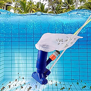 vhshppy Pool Cleaner Set, Portable Swimming Pool Fountain_Vacuum Brush Cleaner Cleaning Tool with Universal Fit Handle - Can be Attached to Garden Hose, Pool Cleaners Kit (Blue)