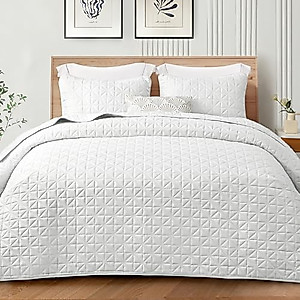 Exclusivo Mezcla Quilts King Size Bedding Set with Stitched Grid Pattern, Lightweight Summer White Bedspreads Coverlets Bed Cover for All Seasons (1 Quilt and 2 Pillow Shams)