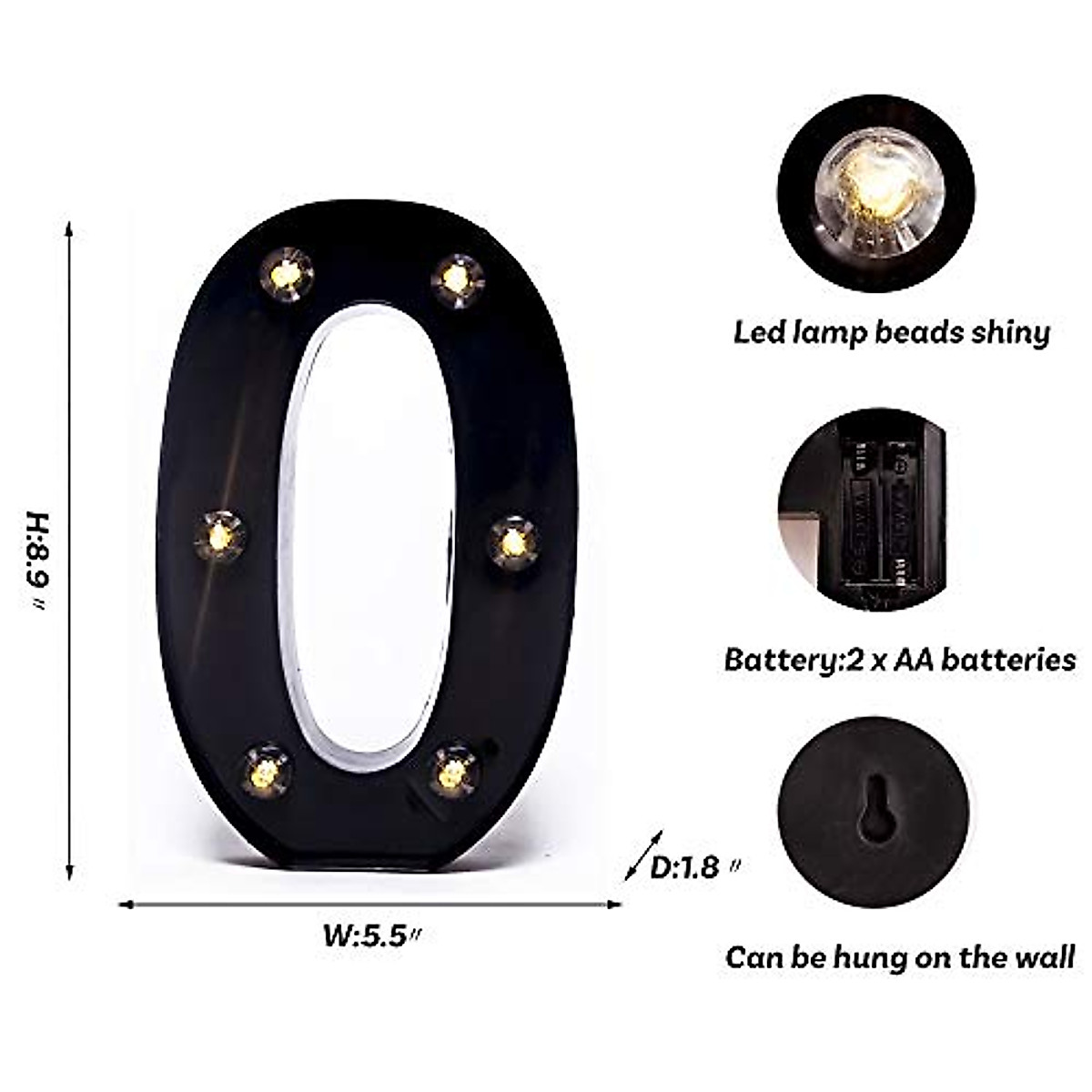 Foaky Black LED Marquee Number Lights Sign Light Up Marquee Number Lights Sign for Night Light Wedding Birthday Party Battery Powered Christmas Lamp Home Bar Decoration