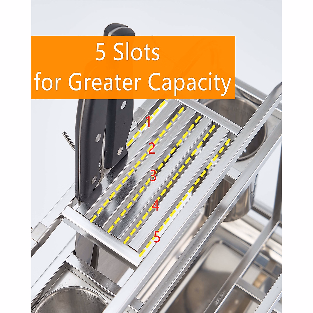 Allvin Knife Holder and Cutting Board Holder,Stainless Steel Material,This Kitchen Utensil Organizer is Perfect for Storing Your Knives, Cutting Boards, Chopsticks, Spoons, and Forks Etc (Black)