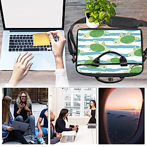 Cartoon Turtle Stripe Laptop Computer Bag Waterproof Shoulder Messenger Bag 13-15 inch Durable Laptop Tote Bag with Shoulder Strap Handle Lightweight Crossbody Briefcase