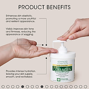 Advanced Clinicals Collagen Cream + Collagen Serum 2PC Set Bundle | Face Serum & Body Cream Moisturizer Lotion Plumping Skin Care Set & Kits For Wrinkles, Uneven Skin Tone, & Dry Skin, Fragrance Free