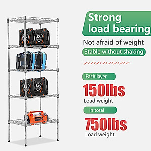 FDW 5 Tier Wire Shelving Adjustable Metal Shelves 17L x 12W x 48H NSF Pantry Shelves Storage Rack Shelving Units for Kitchen Garage Small Places Commercial,Chrome