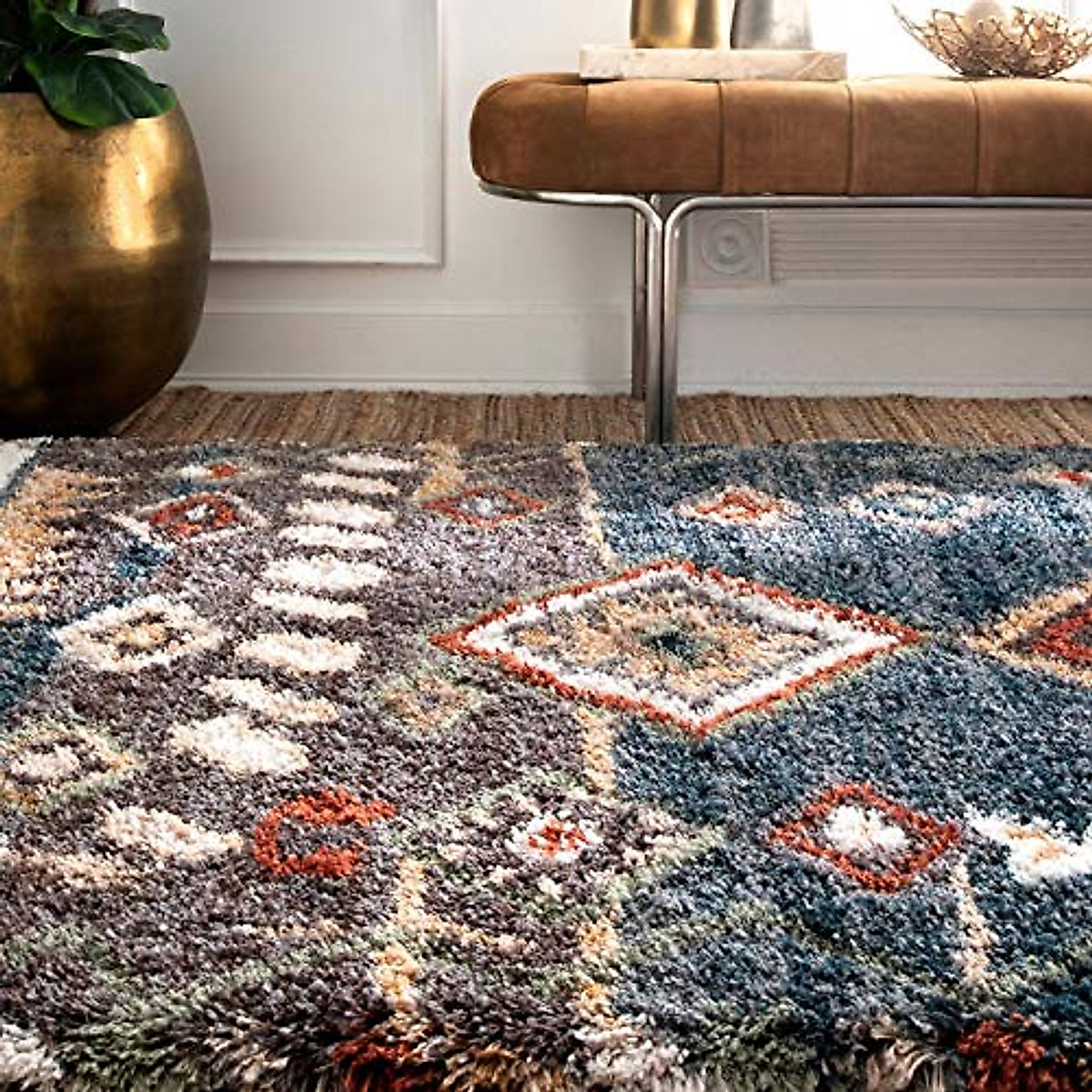 nuLOOM Rosemarie Southwestern Moroccan Shag Area Rug, 9' x 12', Blue