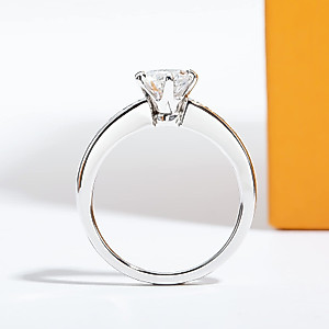Moissanite Engagement Rings 1ct D Color VVS1 Clarity Round Brilliant Cut Channel Set Lab Created Diamond S925 Sterling Silver 6 Prong Solitaire Promise Wedding Rings Christmas Gift for Women with Certificate(6)