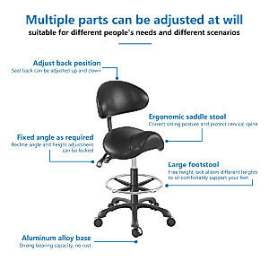 Coczeb Saddle Stool with Back Support Ergonomic Seat Hydraulic Adjustable with Footrest for Home Office Dental Tattoo Salon Shop Use