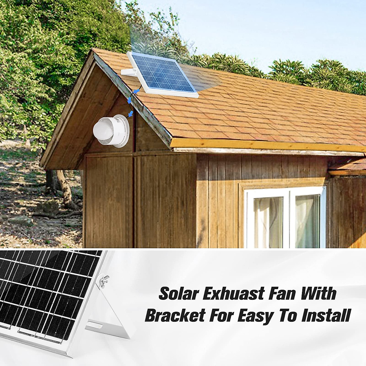blessny Solar Powered Exhaust Fan, 10W Solar Panel + 6" Ventilation Vent Fan for Outside Greenhouse, Chicken Coop, Shed, Pet House, Attic