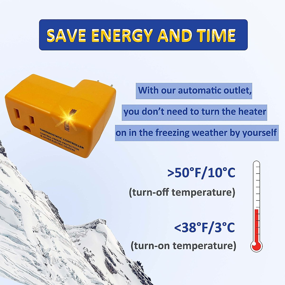 MAXKOSKO 2PCS Freeze Thermostatically Controlled Outlet，Automatically Turn On below 38°F and Off Over 50°F