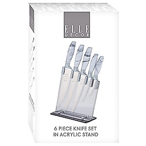 Elle Decor 5-Piece Professional Kitchen Knife Set with Block and Marble Handles
