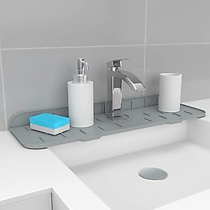 Silicone Faucet Mat- Kitchen & Bathroom Accessories, Kitchen & Bathroom Must haves, faucet drip catcher, Kitchen and bathroom Gadgets, Sink protector for sink, Foldable Silicone Splash Guard (Gray)