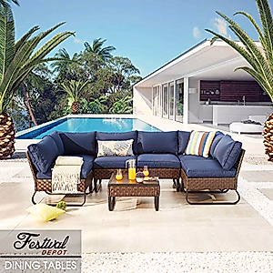 Festival Depot Dining Outdoor Patio Bistro Furniture Armless Section Chairs Wicker Rattan Premium Fabric Soft & Deep Cushions with Side U Shaped Slatted Steel Legs for Garden Yard Poolside All-Weather