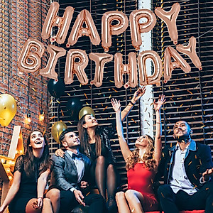 Accevo Rose Gold Happy Birthday Banner 16 Inch Foil Letters Balloons Happy Birthday Balloon for Kids, Child, Adults, Boys & Girls Birthday Decorations 3D Happy Birthday Balloons Sign Banner
