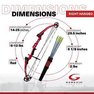 Genesis Mini Youth Compound Bow and Arrow Archery Set, Right Hand, Red