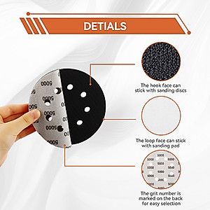 Aolabela 100PCS 5 Inch Sanding Discs Hook & Loop Sandpaper 400/600/800/1000/1500/2000/3000/5000/7000/10000 Grit Orbital Wet Dry Sandpaper with 2PCS Interface Pads for Automotive Wood Metal Polishing