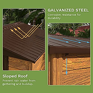 Patiowell 8x6 FT Wood Look Outdoor Storage Shed,Garden Tool Storage Shed with Sloping Roof and Double Lockable Sliding Door, Metal Shed for Garden Backyard Patio Lawn