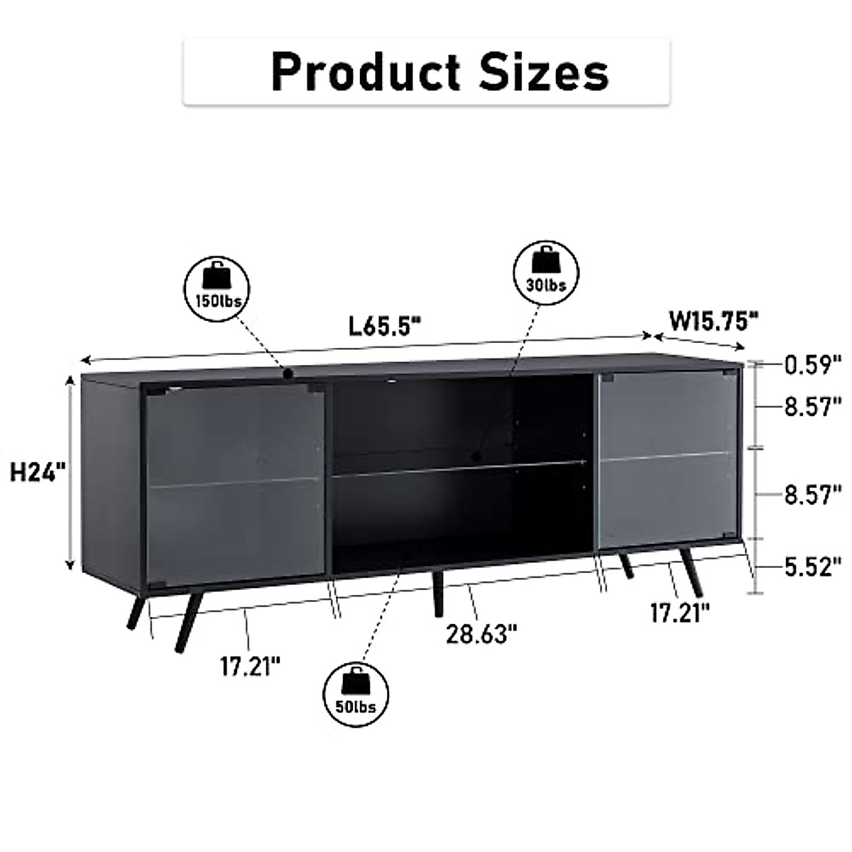 OKD Modern TV Stand for 75 Inch TV with LED Lights, Gaming Entertainment Center Media Console Television Stands with Magnetic Door & Adjustable Shelves for Living Room, Fits TVs up to 65+ Inch, Black