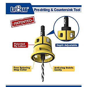 LaBear (#8) Countersink Drill bit Set, Countersink Drill bit, Countersink bit with Replaceable HSS Drill, 1/4" Hex Quick-Change Bits, Adjustable Low Friction Depth