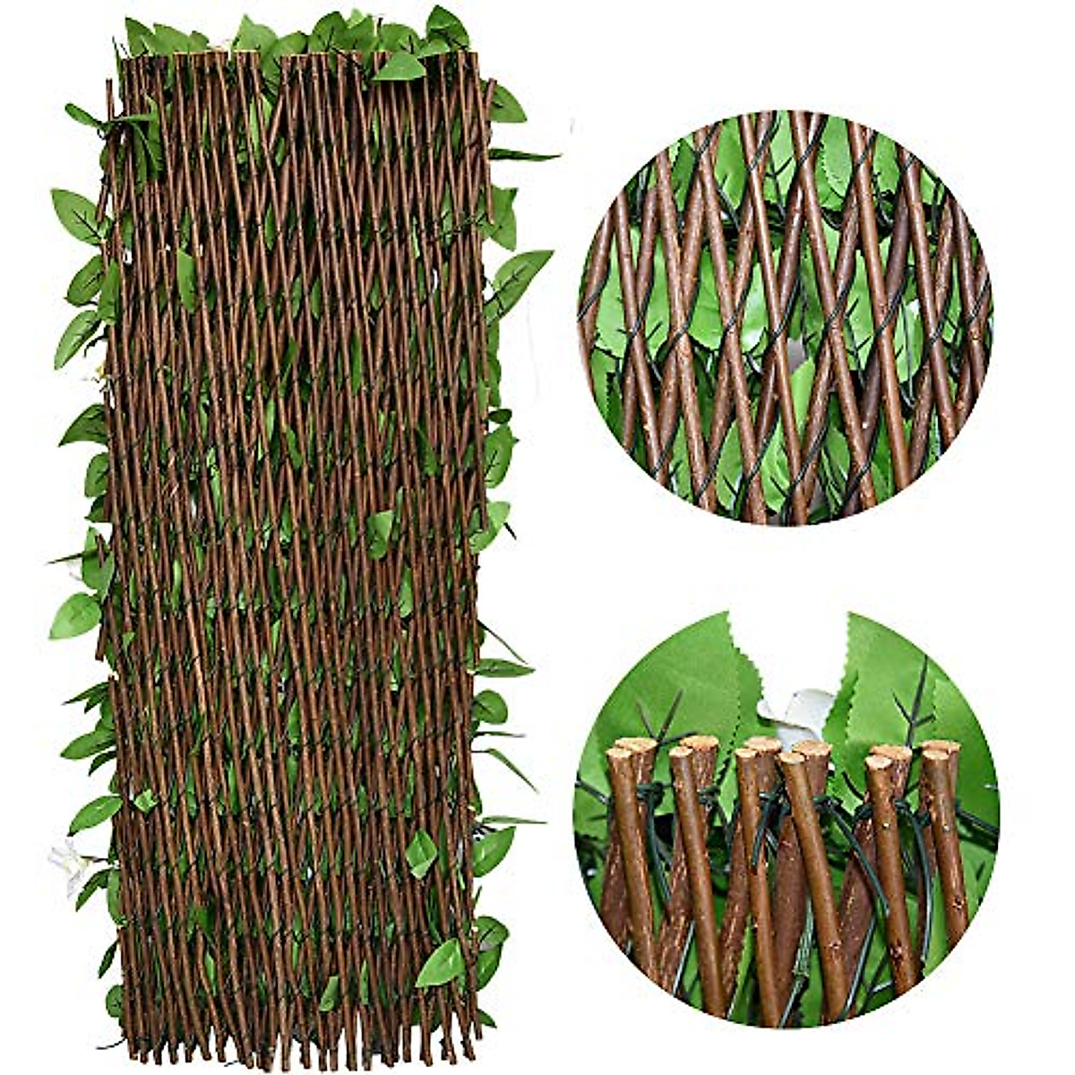 GLANT Expandable Fence Privacy Screen for Balcony Patio Outdoor,Decorative Faux Ivy Fencing Panel,Artificial Hedges (Single Sided Leaves) (1, Green-Flowers)