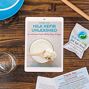Fusion Teas 1 TBSP Organic Milk Kefir Grains and ebook “Milk Kefir Unleashed by Thomas Egbert” - Fresh Live Active Probiotic Starter Cultures