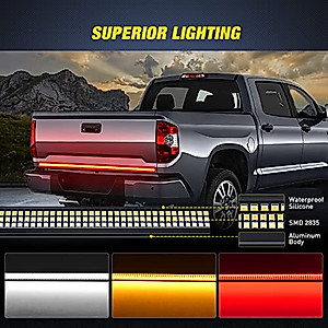 Nilight Truck Tailgate Light Strip 48" Aluminum Frame Triple Row 780 LED Strip with Red Running Brake Lights White Reverse Amber Sequential Turn Signals Strobe Lights，2 Years Warranty
