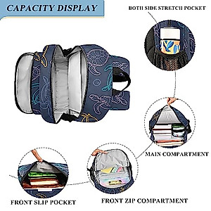 BOENLE Sea Turtle Blowing Bubbles Backpack Water-Resistant Bag Lightweight Bookbags with Reflective Strip