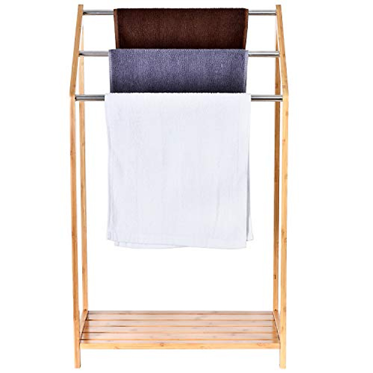 ToiletTree Products Bamboo Towel Rack Holder for Bathrooms (3 Tier) - Freestanding Beach Towel & Poolside Rack with Bottom Storage Shelf – Organizer for Bath, Hand Towel, Wash Cloths