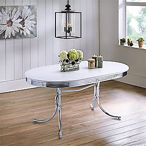 BOWERY HILL Modern Metal Chrome Plated Oval Dining Table with White Top