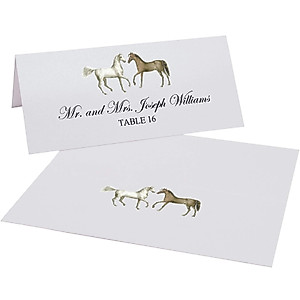 Two Horses Place Cards, Set of 25, Pre-cut and Scored - Wedding, Party, Dinner, and Special Events - Made in the USA