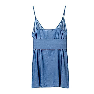 WYTong Women's V Neck Denim Dresses Summer Casual Jumpsuits Solid Color With Sexy Bag Hip Bench Party Dress(Blue,Small)