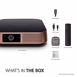 ViewSonic M2 1080p Portable Projector with 1200 LED Lumens, H/V Keystone, Auto Focus, Harman Kardon Bluetooth Speakers, HDMI, USB C, 12GB Storage, Stream Netflix with Dongle