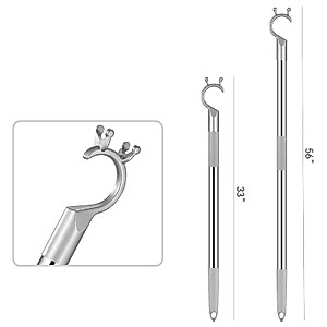 Closet Hanger Reacher Pole with Aluminum Alloy U-shaped Fork Head 56" Adjustable Extend Hook Pole for Closet Rod, Shelf Pole, Ceiling Pole