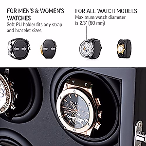 Automatic Watch Winder Box with Watches and Jewellery Storage Drawer, LED Backlight and LCD Touchscreen Control (Black + Black)