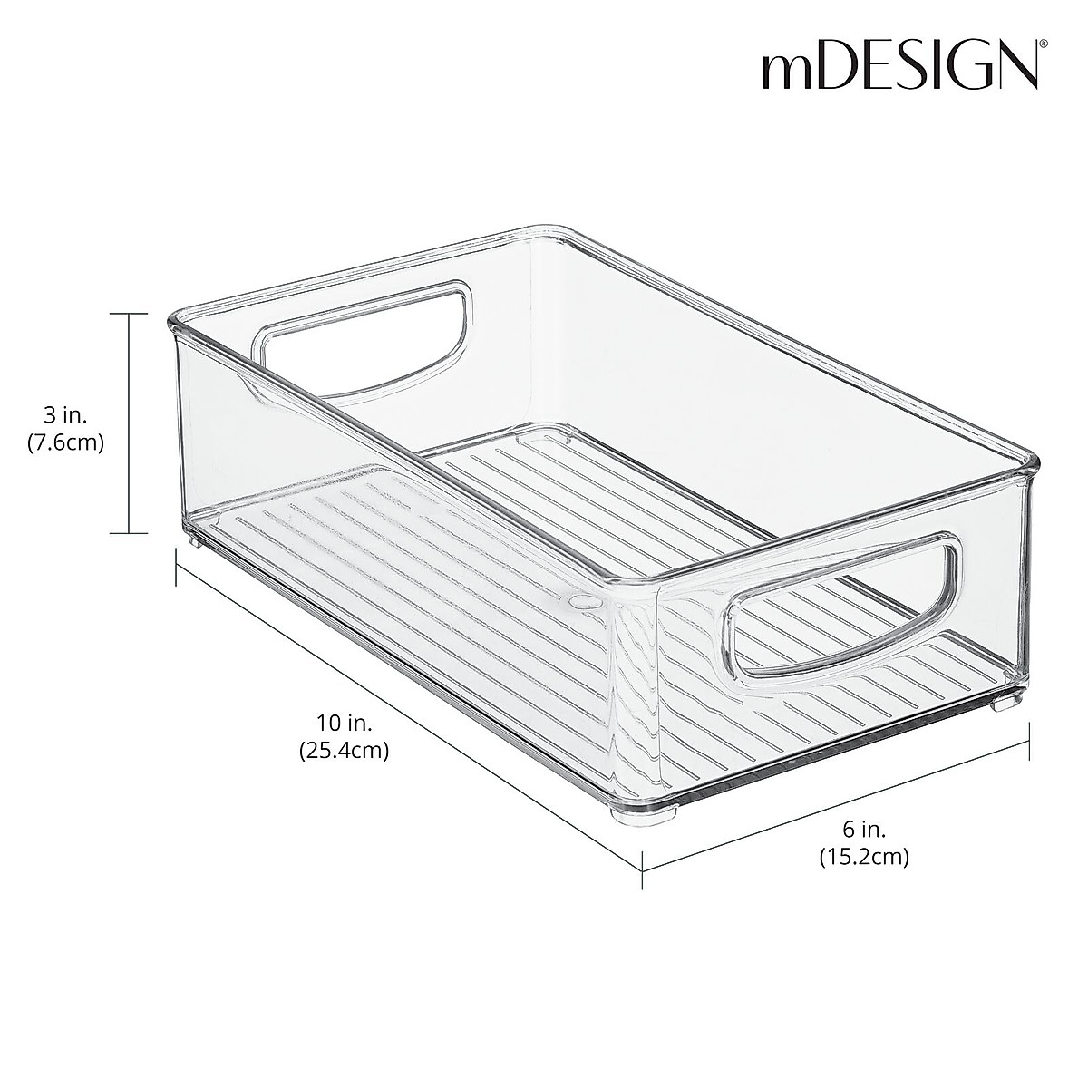 mDesign Plastic Kitchen Pantry Cabinet, Refrigerator or Freezer Food Storage Bins with Handles - Organizer for Fruit, Yogurt, Snacks, Pasta - Food Safe, BPA Free, 10” Long - 4 Pack, Clear