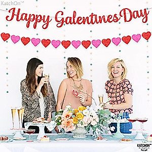 Glitter, Red Happy Galentines Day Banner - 2 Strings, No DIY | Happy Galentines Day Decorations | Galentines Day Party Favors for Be My Galentine Decor | Galentine's Day Decorations, Galentines Décor