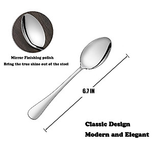 E-far Stainless Steel Teaspoons Set of 12, Modern Silverware Flatware Dessert Spoons for Home, Kitchen, Restaurant, Round Edge & Mirror Polished, Dishwasher Safe - 6.7 Inches