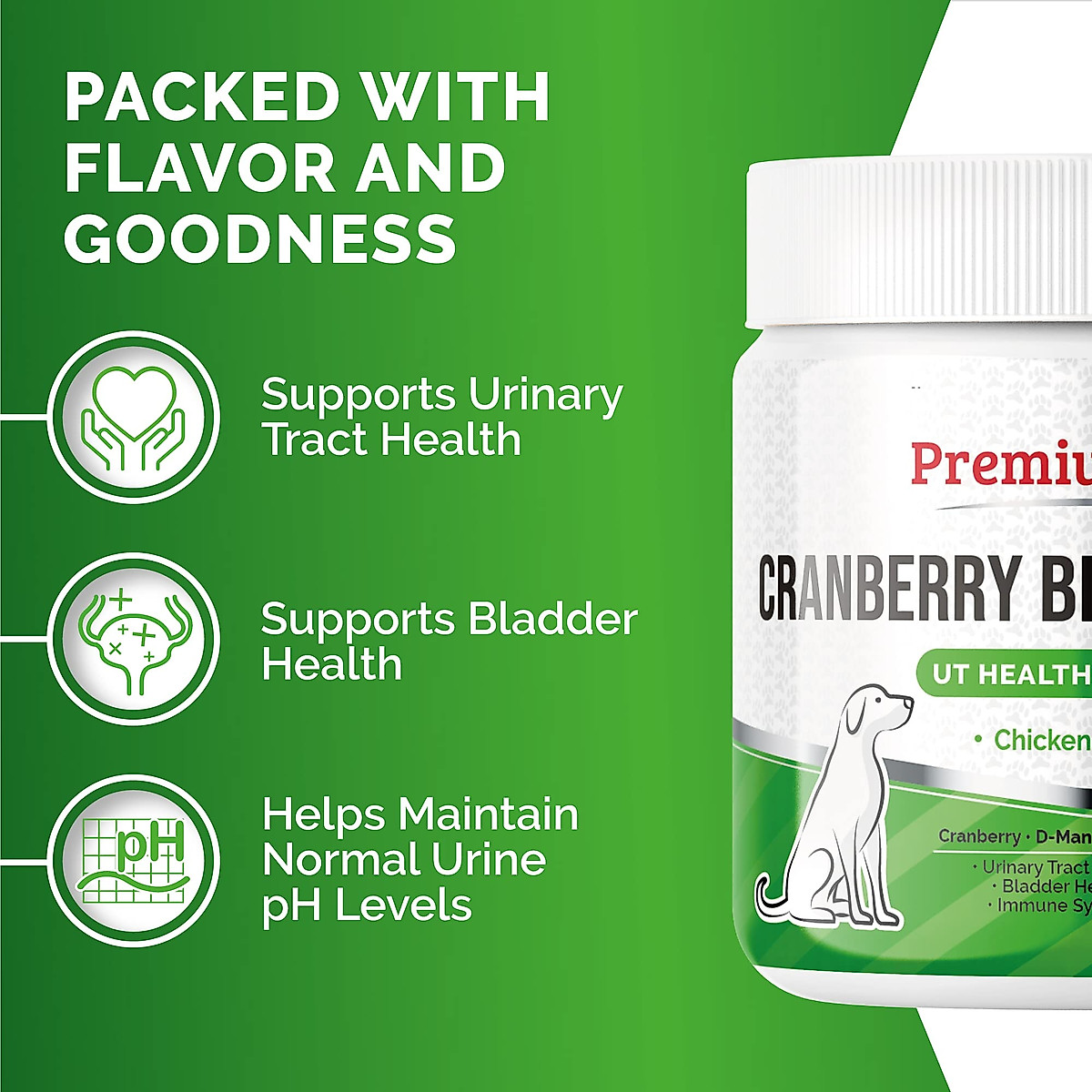 Premium Care Cranberry Bladder Chews - Dog Supplements for Urinary Tract (UT) Health, Bladder and Kidney Support - Cranberry Chewables with Vitamins for Better Bladder Control for Dogs - 120 Chews