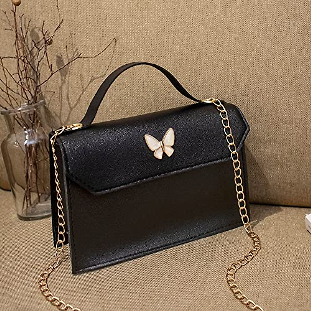 HPWRIU Mens Leather Fashion Women Artificial Leather Solid Color Bow Tie Hasp Phone Bag Shoulder Bag Organized Satchel