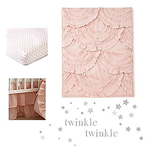 Levtex Baby - Skylar Crib Bed Set - Baby Nursery Set - Blush - Soft Cascading Ruffles - 4 Piece Set Includes Quilt, Fitted Sheet, Wall Decal & Crib Skirt/Dust Ruffle